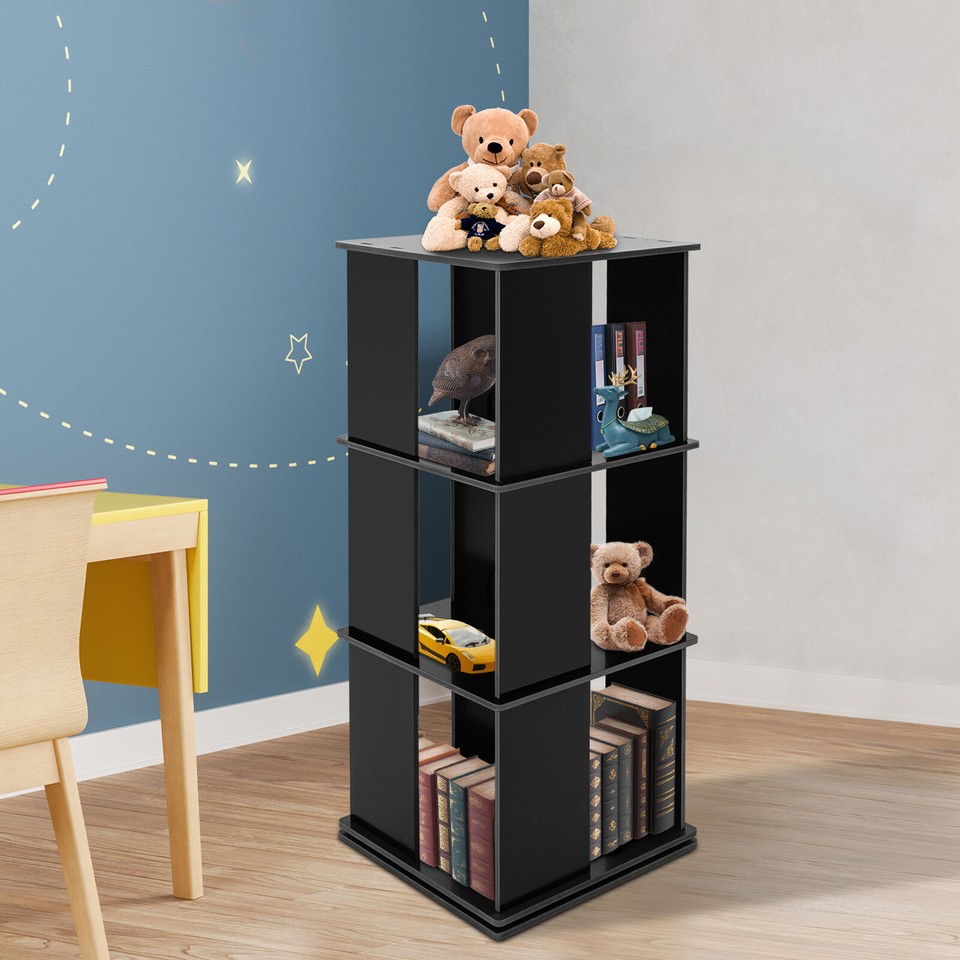 3 layers 360° Rotating Bookshelf Display FreeStanding Wood Bookcase ...