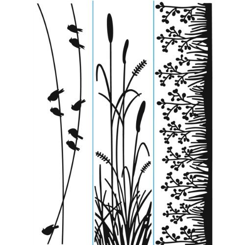Darice Nature 3 PK Embossing Folder Borders Grass Birds on Line Flowers ...