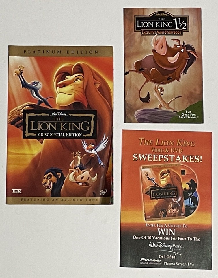 2003 The Lion King 2 Disc Special Platinum Edition DVD Booklets Plastic ...
