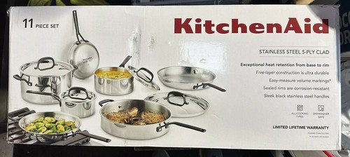 KitchenAid 11-piece 5-ply Clad Stainless Steel Cookware Set | eBay