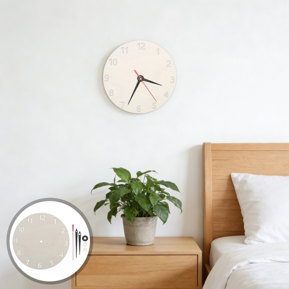 2 Sets Wooden Wall Clock Panel Face Blank with Hollow Numerals Pointers ...