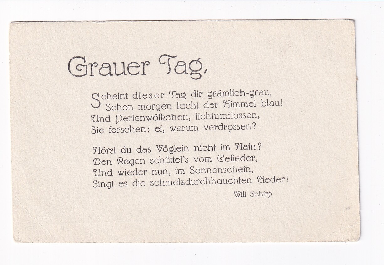 AK Ansichtskarte Gedicht "Grauer Tag" / Will Schirp | eBay.de