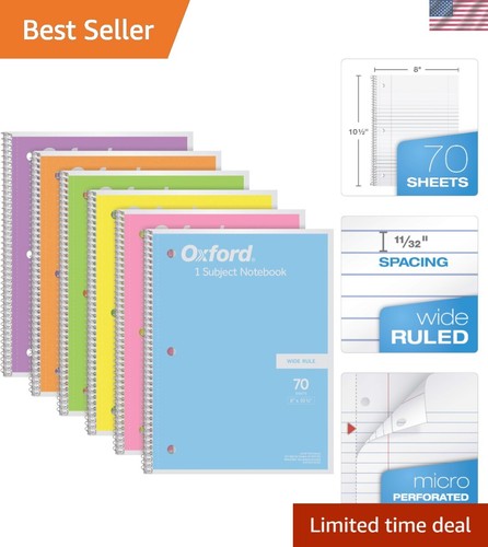 Stylish 6-Pack Pastel Spiral Notebooks - 8x10.5, Wide Ruled for Easy ...