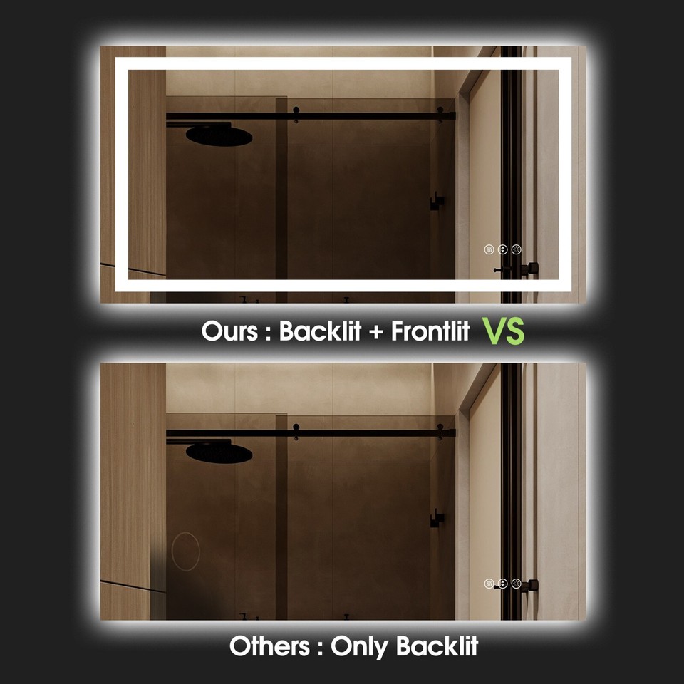 28*60in Tempered Glass LED Bathroom Mirror Frontlit and Backlit 3 Color ...