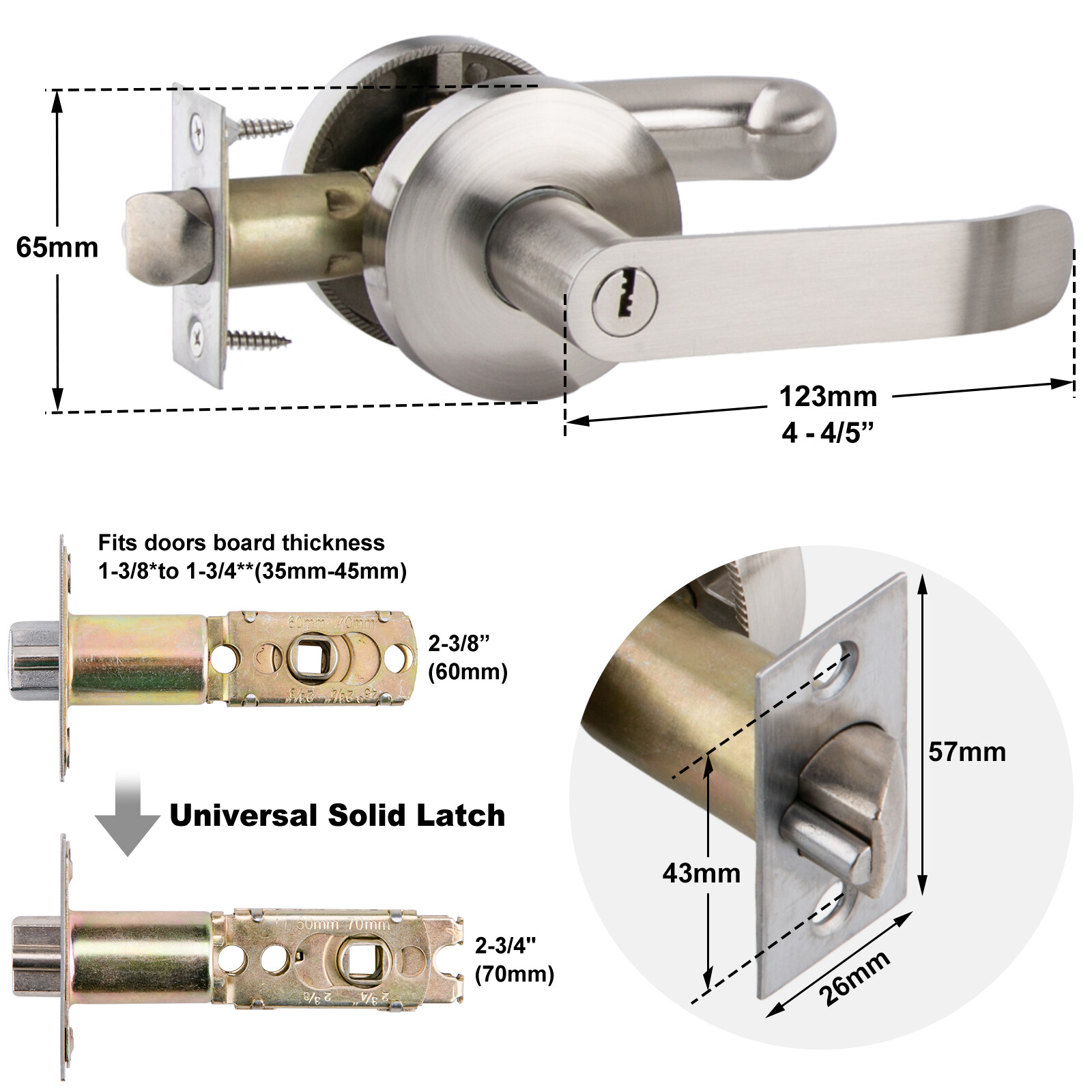 Internal Entry Door Lever Handle Silver Passage Heavy Duty Privacy Lock ...