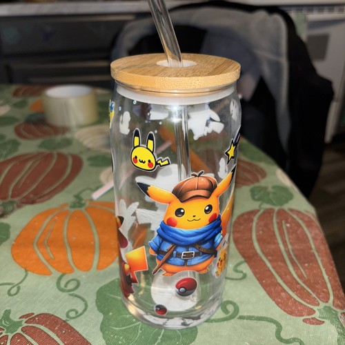 Pokemon glass tumbler cup with lid and glass and straw (20oz) And Lid ...
