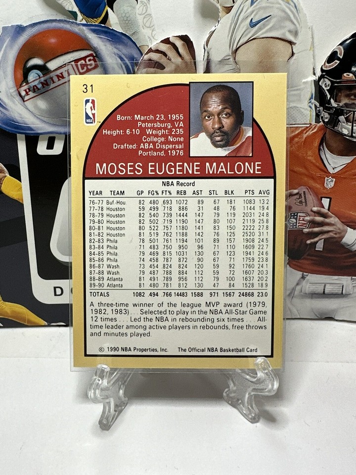1990 1991 NBA Hoops Moses Malone Card 31 Atlanta Hawks Basketball HOF ...