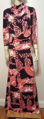 P Luca Milano Black Floral Maxi Dress Sz M Metallic Gold | eBay
