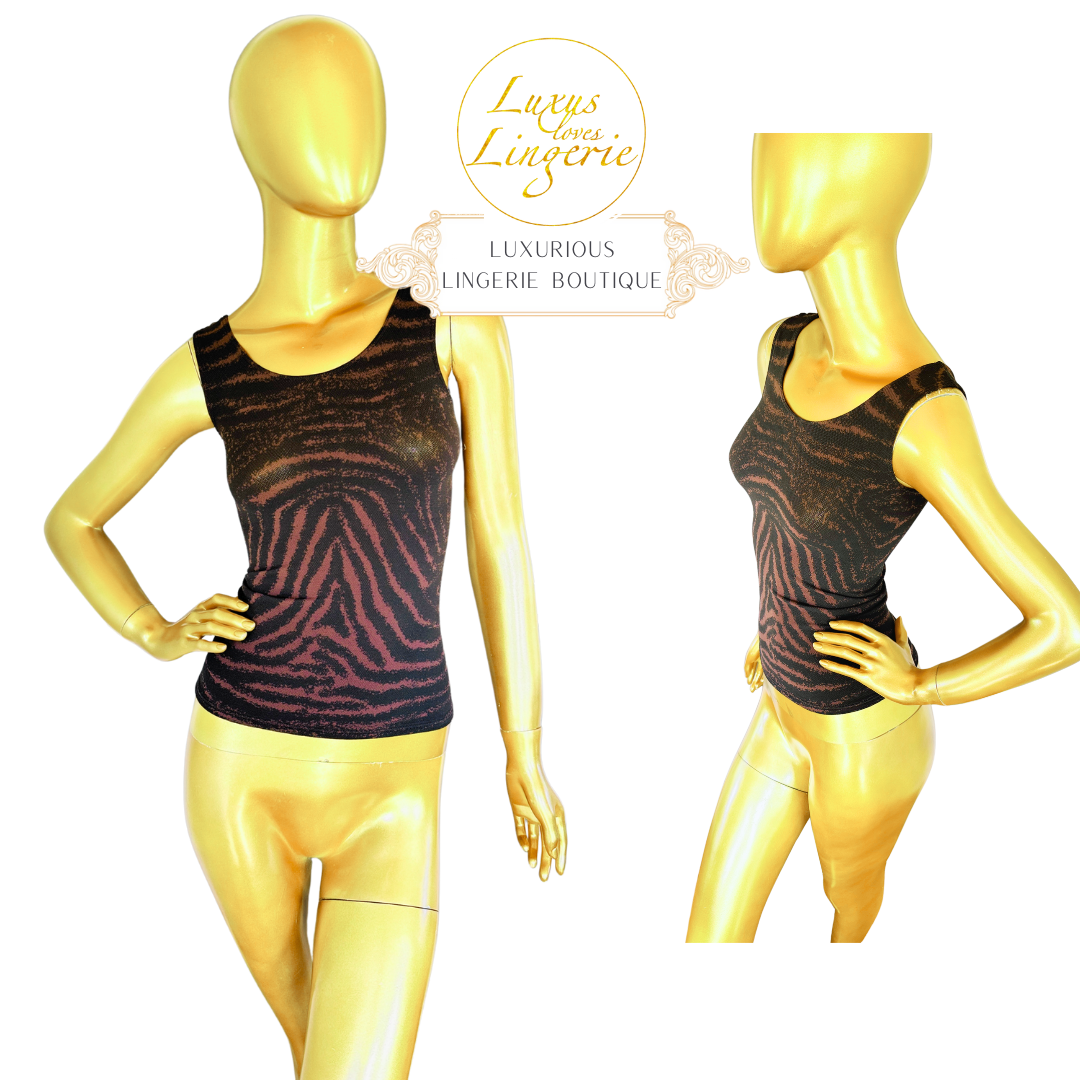 Afrique Top By Wolford XS X Petit Coca Noir sans Manches Tigerstreifen ...