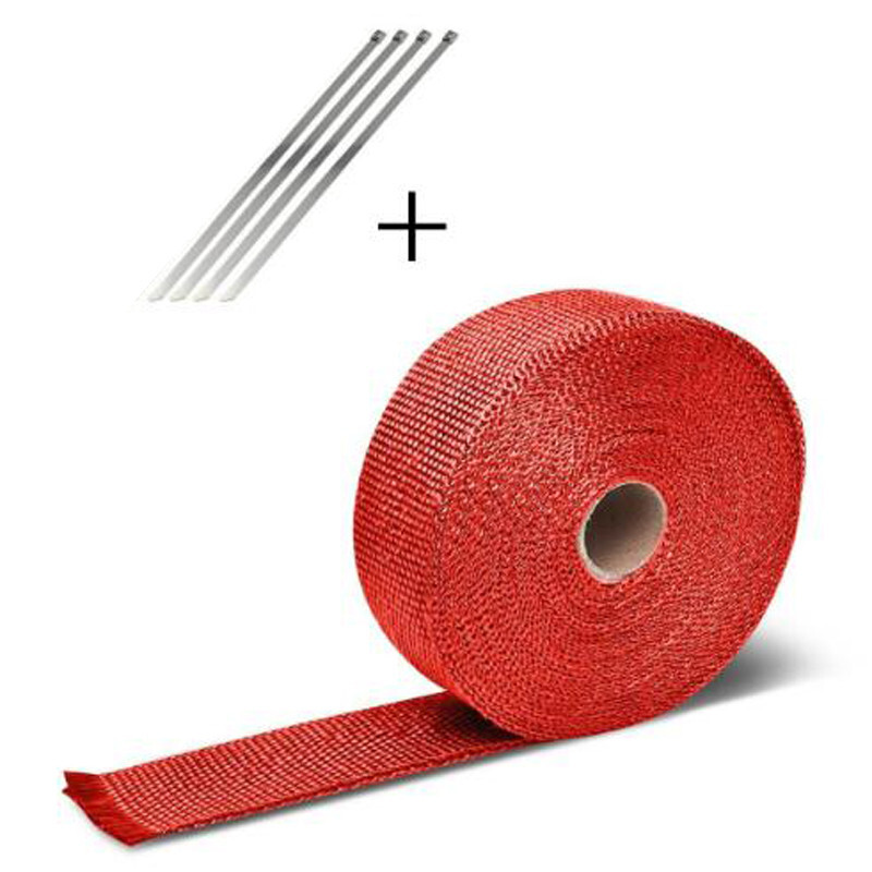 5M Roll Red Exhaust Wrap Manifold Header Pipe Heat Wrap Tape w/ 4 Ties ...