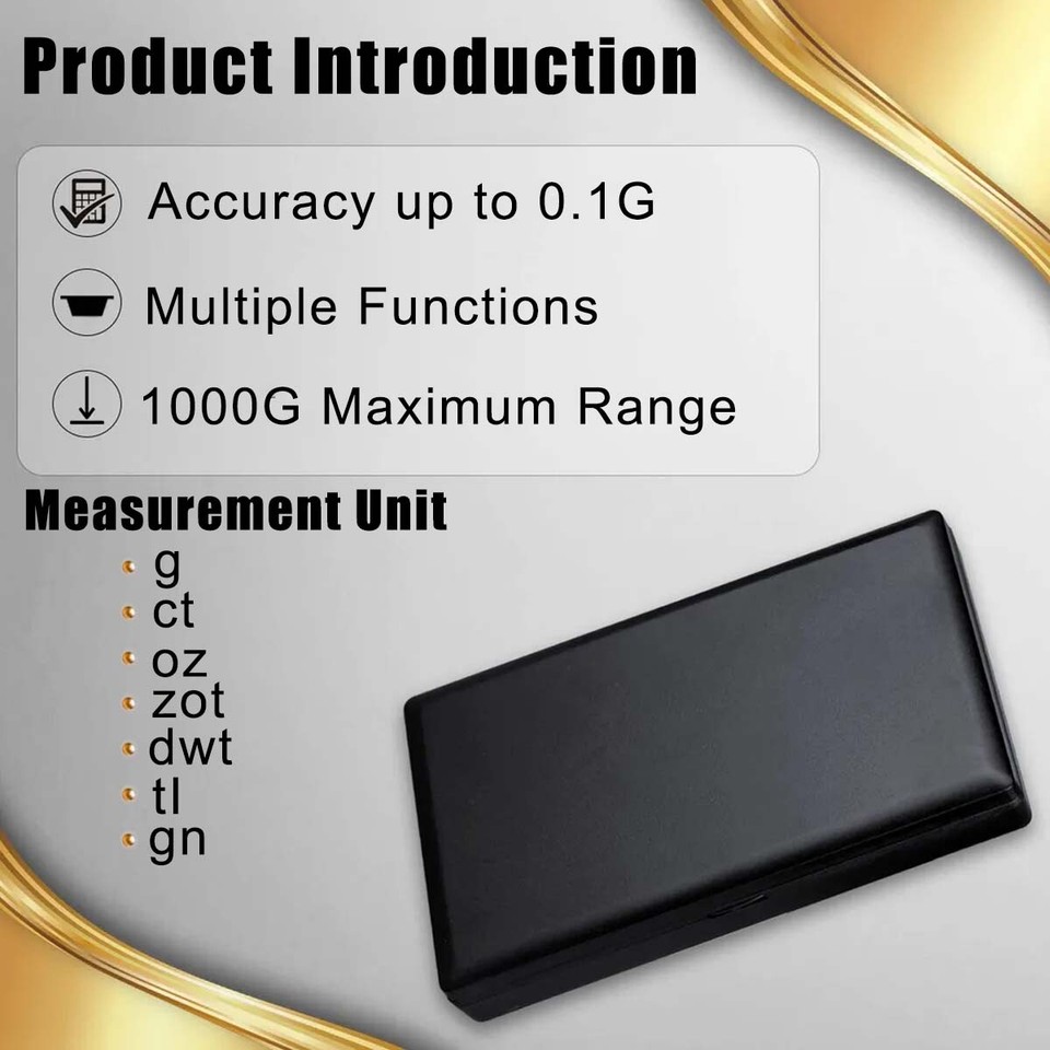Digital Scale 1000g x 0.1g Jewelry Gold Silver Coin Gram Pocket Size ...
