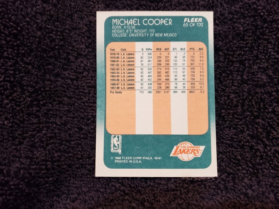 BEAUTIFUL 1988-89 Fleer #65 Michael Cooper Card, Los Angeles Lakers ...
