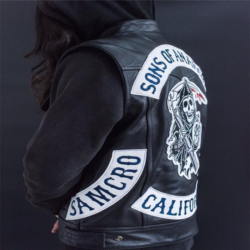 Sleeveless Sons of Anarchy Motorcycle Biker Leather Jacket Embroidery ...