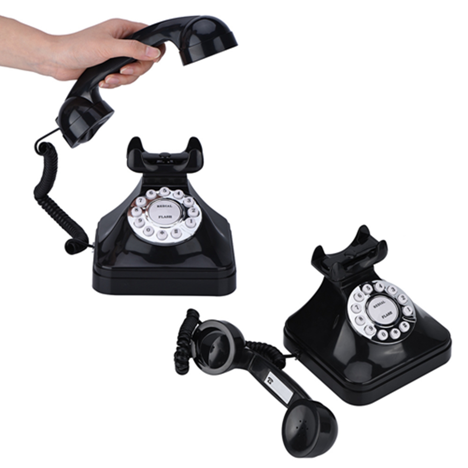 1 Vintage Black Multi Function Retro Wire Landline Phone For Home ...