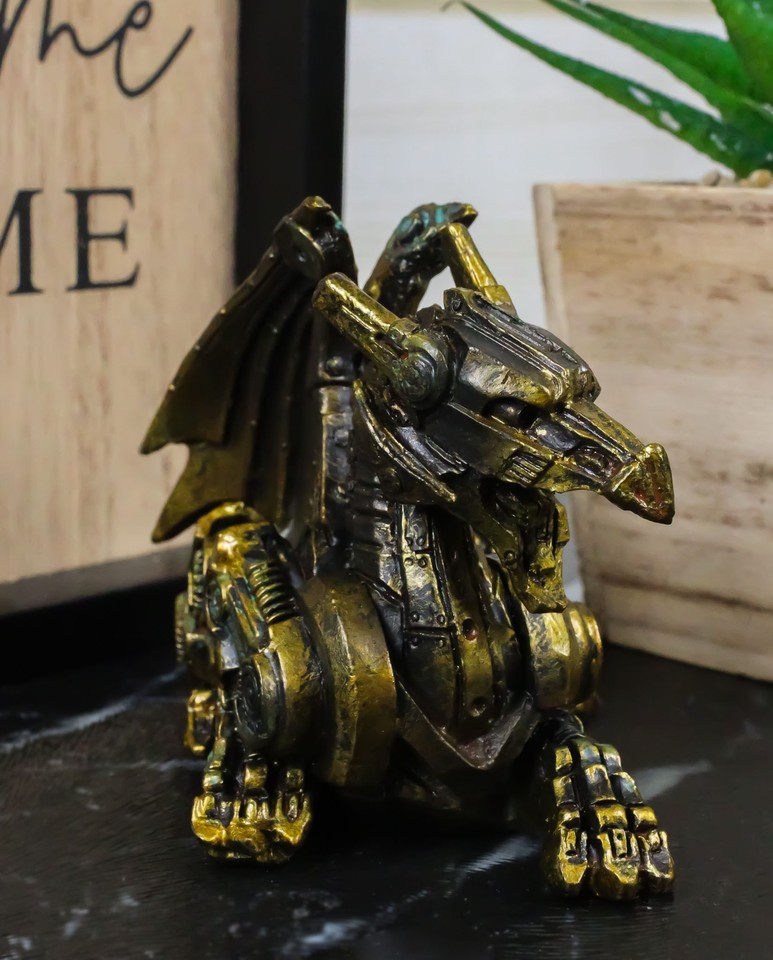 Sleeping Steampunk Dragon Figurine Cyber Robot Flying Machine 3.5"L ...