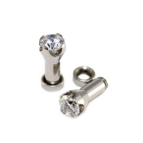 8G Surgical Steel Clear Round Prong Setting Zircon Screw On Plugs | eBay
