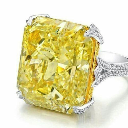 Women's Fashion 10.0Ct Radiant Shaped Yellow Stone Ring In 935 ...