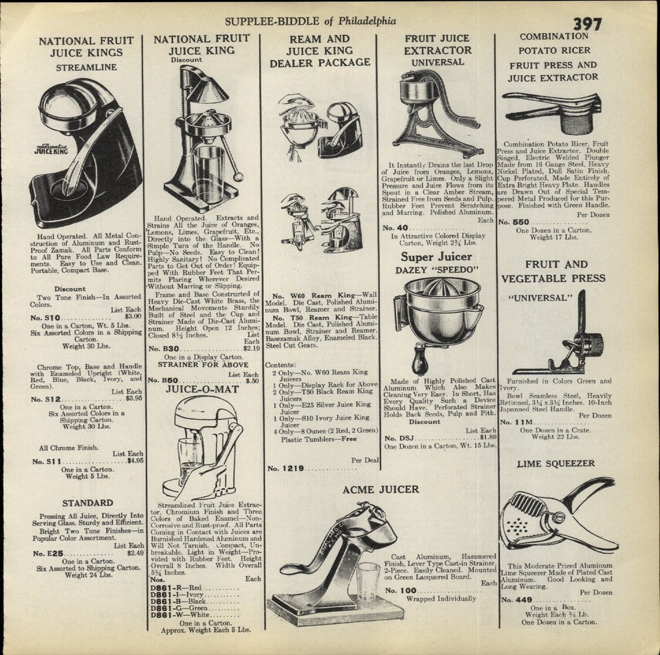 1940 PAPER AD Peerless Fruit Press Dazey Glass Churn Juice King Juicer ...