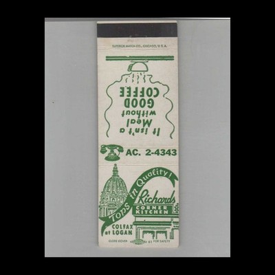Matchbook Cover Richards Corner Kitchen Colfax & Logan | eBay