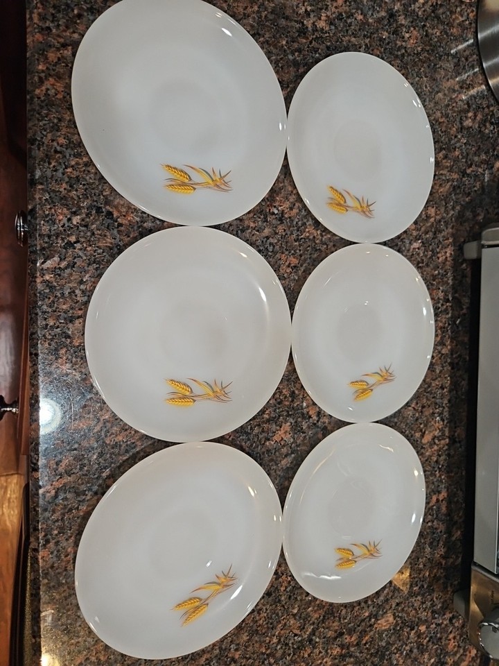 6 Vintage Anchor Hocking Fire King Wheat Pattern Saucers NEW | eBay