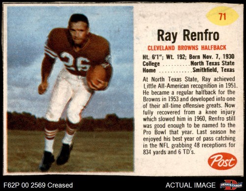 1962 Post Cereal #71 Ray Renfro Browns-FB North Texas 3 - VG | eBay