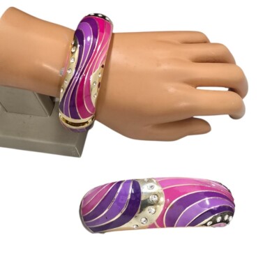 Women's Statement Purple Pink Swirl Eanamel Rhinestone Hinged Bangle ...