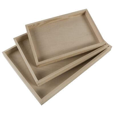 Rectangular Shallow Open Display Box Slim Tray Desk Organiser Pine Wood ...