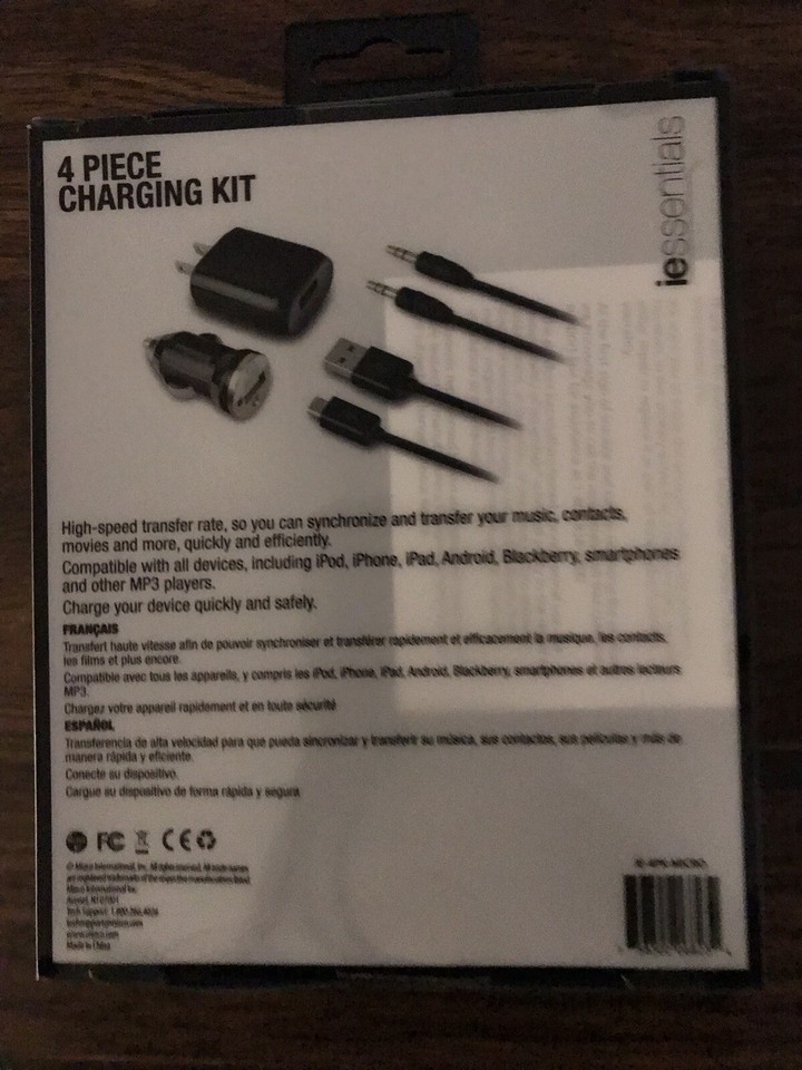 iessentials 4 Piece Charging Kit for home & travel (Car, Wall, AUX ...