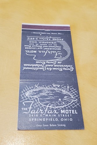 Vintage Matchbook 1950's The Fairfax Motel Springfield Ohio 25 | eBay