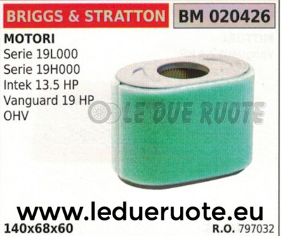 797032 FILTRO ARIA BRIGGS & STRATTON SERIE 19L000 19H000 INTEK 13.5 ...
