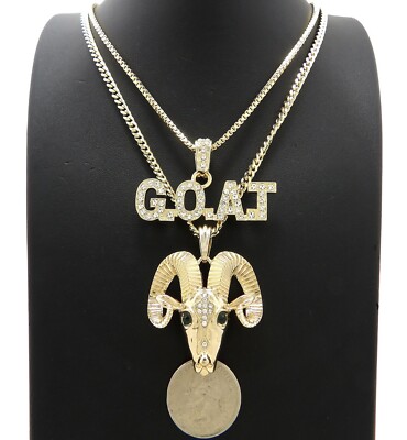 Hip Hop Iced Gold Plated GOAT Pendant & Box Cuban Chain 2 Bling ...