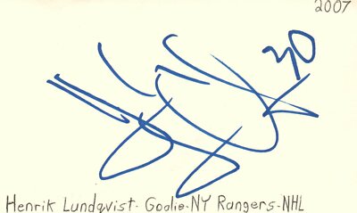 Henrik Lundqvist Goalie New York Rangers NHL Hockey Signed Index Card ...