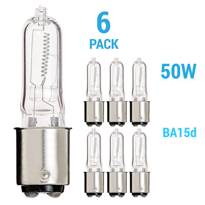 6 Pack JD Type 50Q 50W 120V T4 Double Contact DC Bayonet BA15d Clear ...