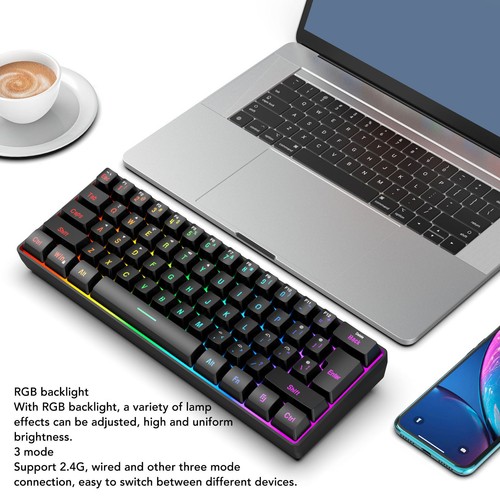 61 Keys Gaming Keyboard 2.4G BT Wired 3 Modes Keyboard RGB Backlit ...
