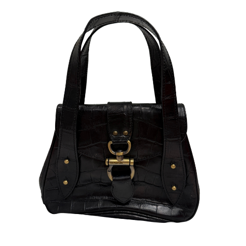 NEW Y2K Dorsa Black Croc-Embossed Leather Handbag Women's Top Handle ...