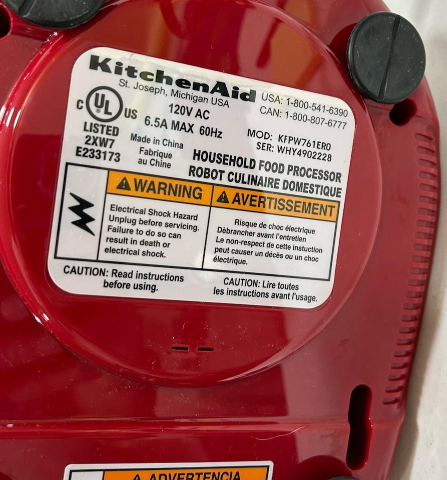 KitchenAid Red 12 Cup Food Processor KFPW761ERO W/Attachments Excellent ...