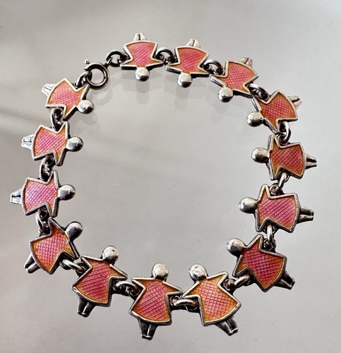 Meka Denmark 925 Sterling Guilloche Enamel Paper Dolls Bracelet Peachy ...