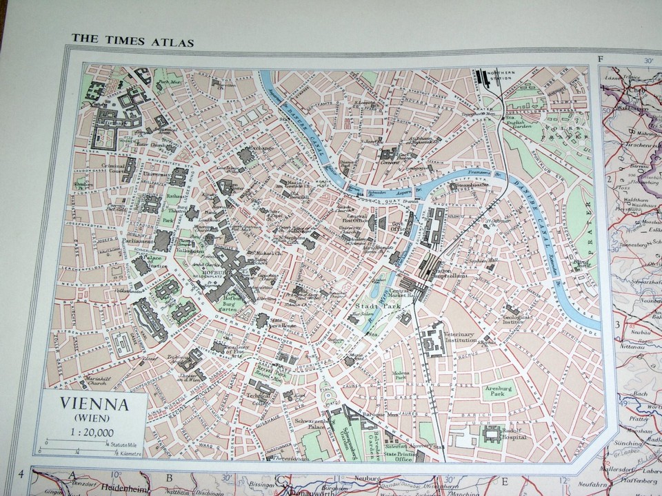 1955 VINTAGE MAP OF AUSTRIA / ALPS / SCALE 1:1,000,000 / SMALL VIENNA ...