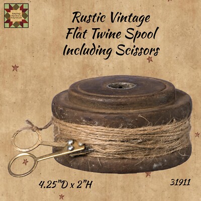Rustic Vintage Flat Spool Including Jute & Scissors | eBay