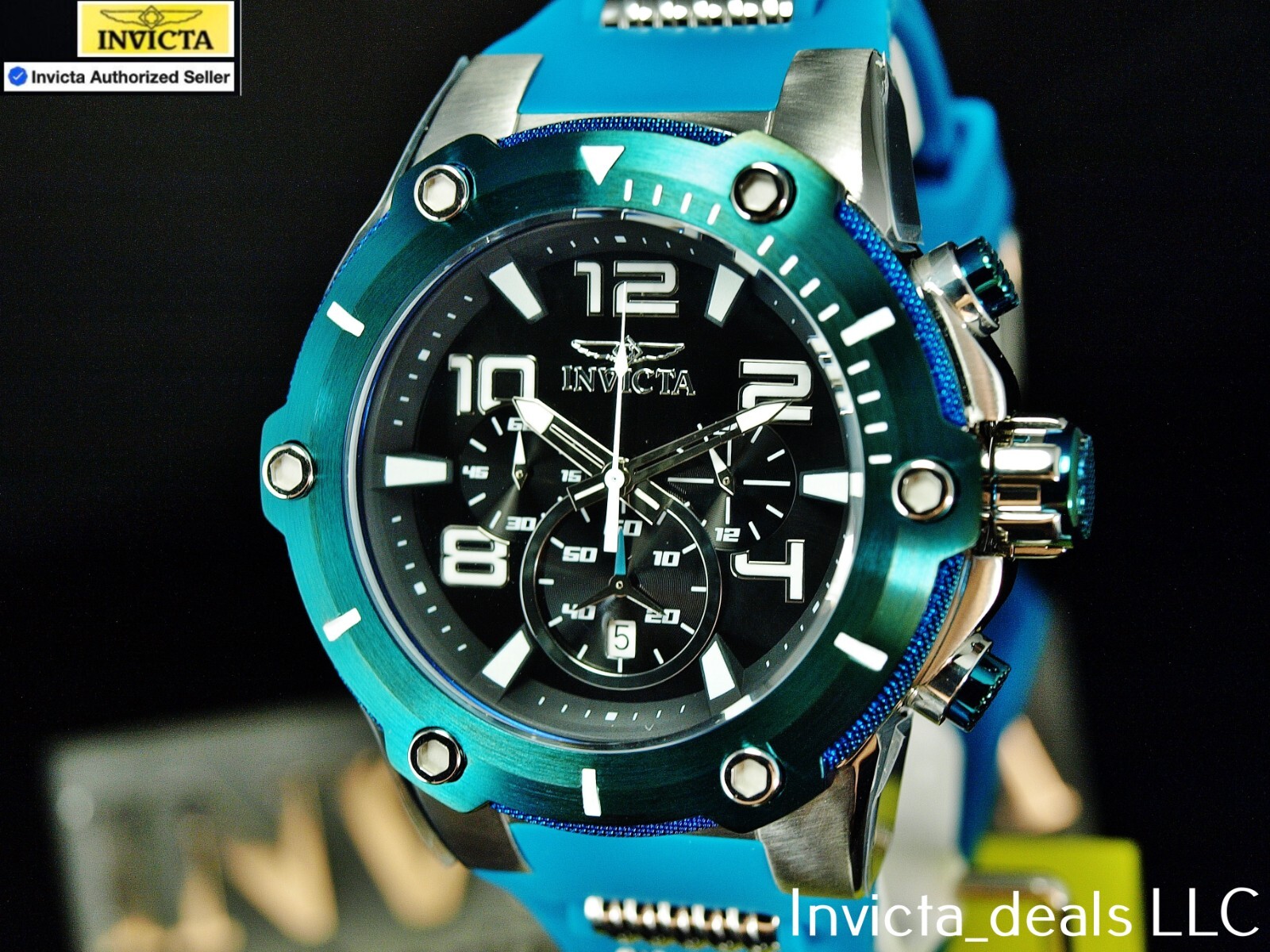 Invicta Men's 52mm SPEEDWAY VIPER Chronograph BLACK DIAL Green Tone SS ...