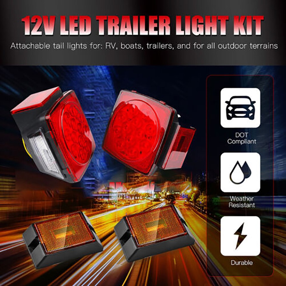 LED Trailer Tail Lights Kit Truck Boat Marker Stud Stop Turn Light ...
