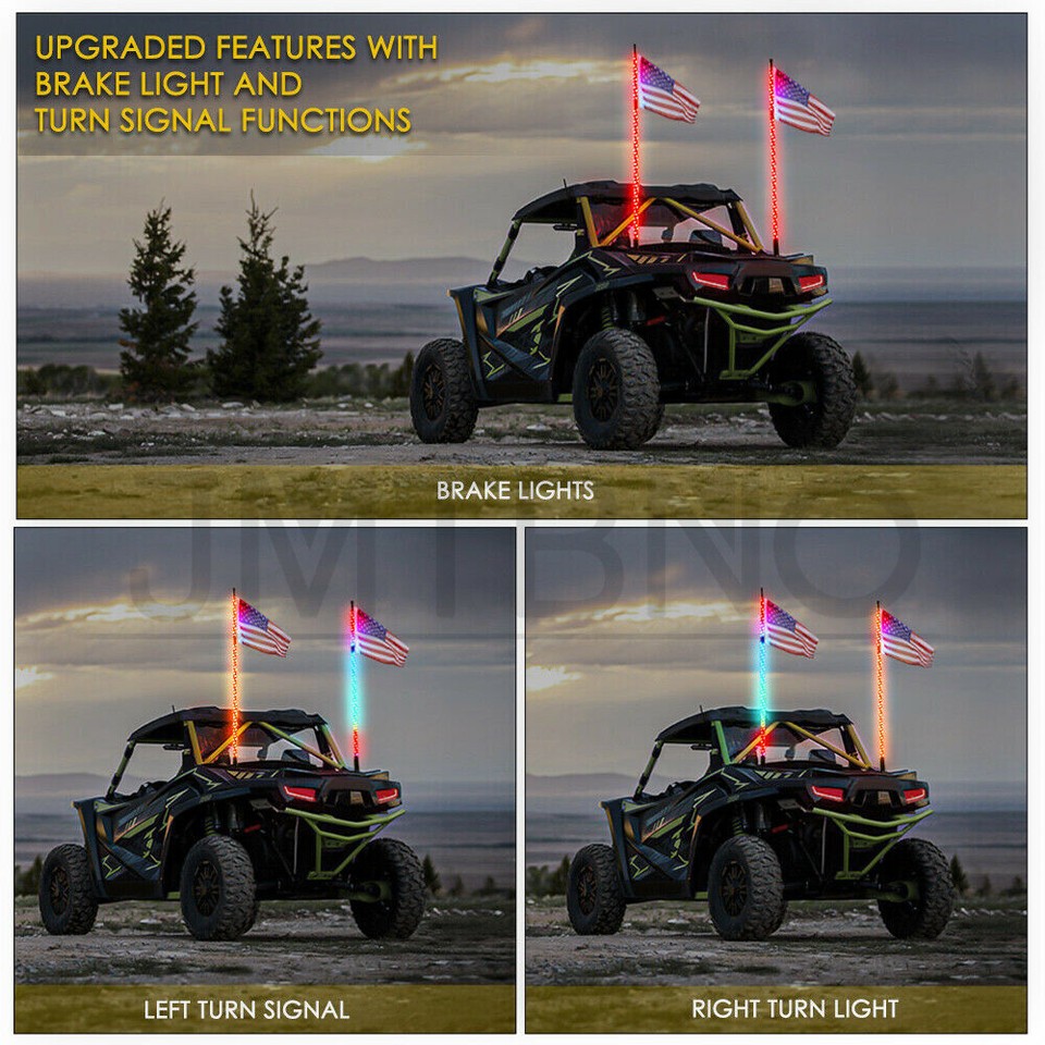 Pair 2ft LED Lighted Antenna Light Whip Flag Pole For UTV ATV Polaris ...