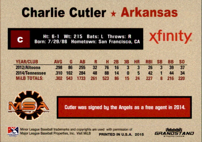 2015 Arkansas Travelers Grandstand #6 Charlie Cutler San Francisco ...