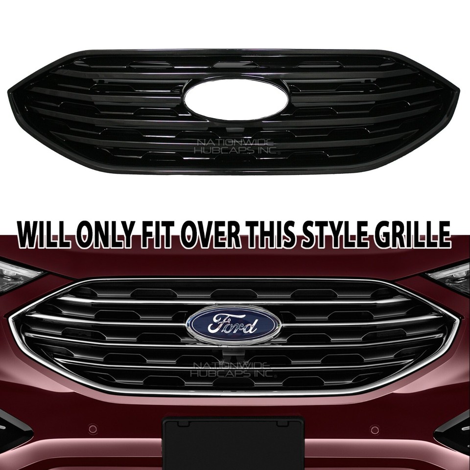 fits 2019-2024 Ford Edge BLACK Snap On Grille Overlay Full Front Grill ...