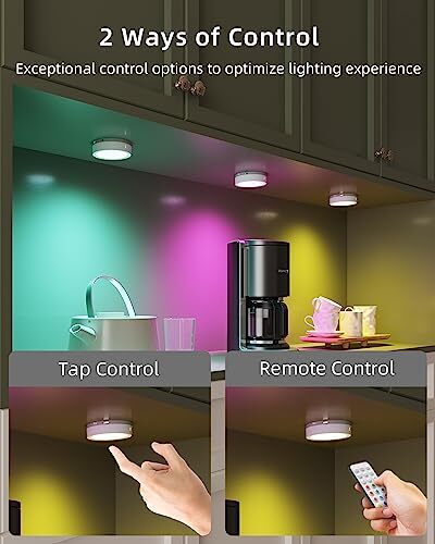 Rechargeable Color Changing Puck Lights, 1600mAh Battery Powered 6 Pack ...