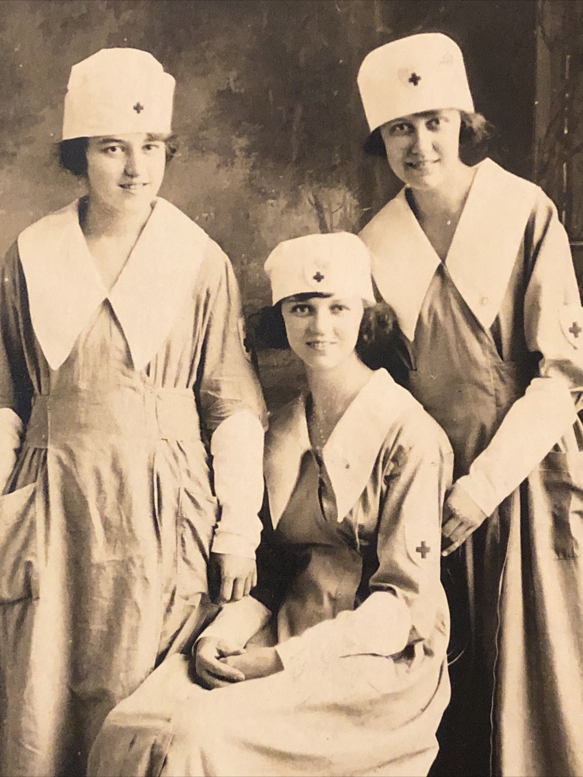C 1917 WW1 ? Red Cross Nurses Studio RPPC Uniforms Pleschners Photo ...