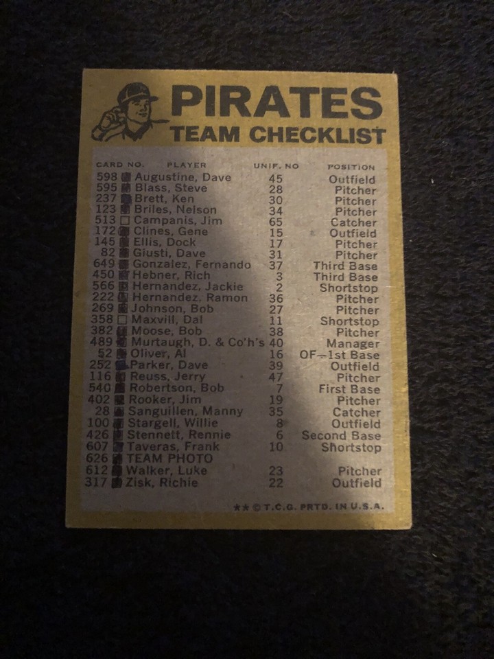 1974 Topps Team Checklists #20 Pittsburgh Pirates | eBay