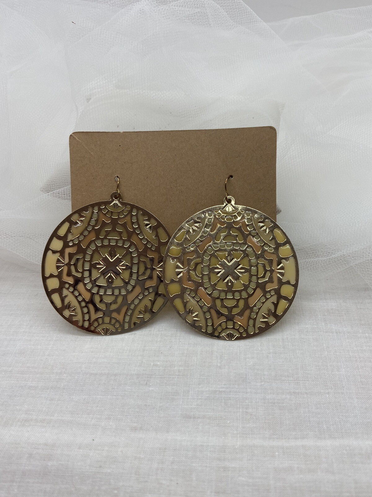 Vintage 70’s Boho Stained Glass Mandela Gold Tone Pas… - Gem