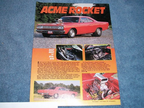 1969 Plymouth Road Runner Vintage Pro Street Article "Acme Rocket" | eBay