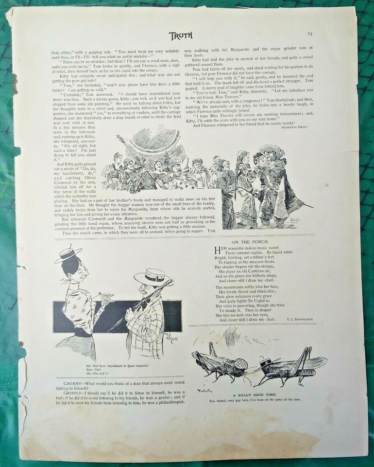 VINTAGE CARTOONS CLIPPING 1895 TRUTH HUMOR MAGAZINE | eBay